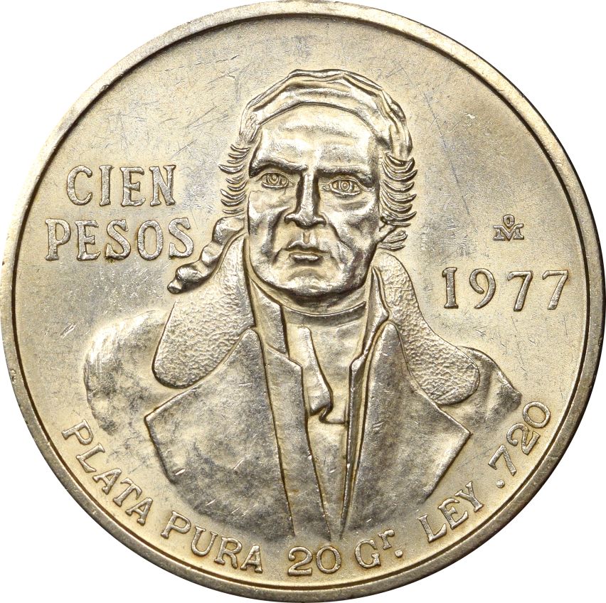  Mexico 100 Pesos 1977 Silver Brilliant Uncirculated